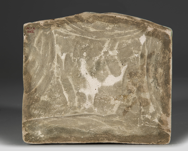 A FINE RAQQA TURQUOISE GLAZED POTTERY TILE, SYRIA, LATE 12TH CENTURY