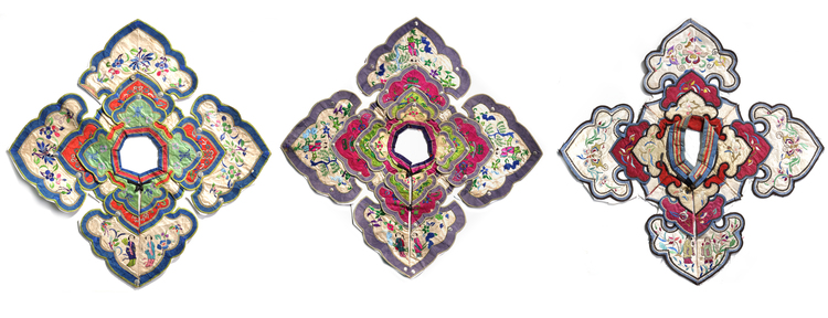 FIVE CHINESE YUN JIAN EMBROIDERED SILK CLOUD COLLARS, 20TH CENTURY