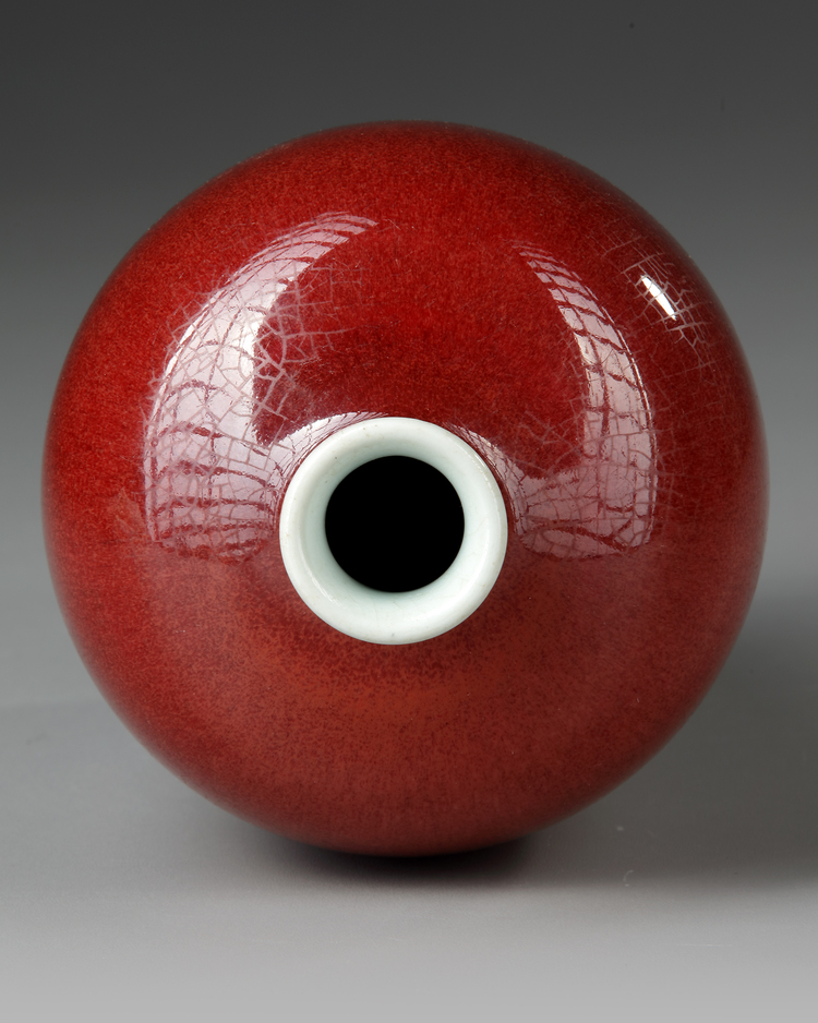 A RASPBERRY-RED GLAZED LANGYAO VASE, QING DYNASTY (1644-1911)