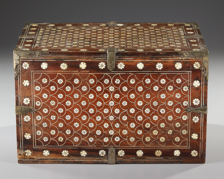 AN INDO-PORTUGUESE WOODEN AND BONE INLAID CHEST, GOA, 17TH CENTURY