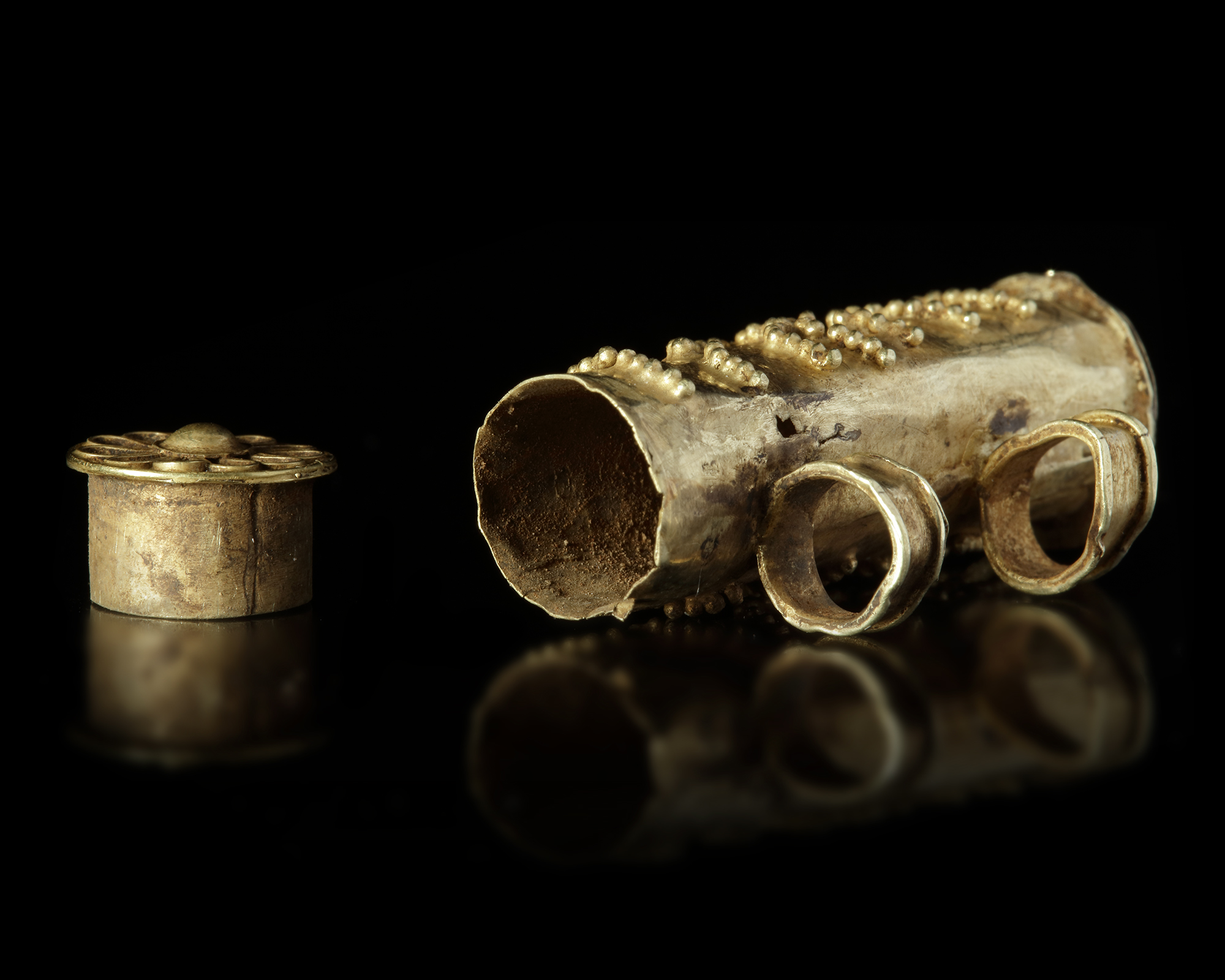 A LATE ROMAN/EARLY BYZANTINE SCROLL/AMULET CASE IN ELECTRUM WITH A ...