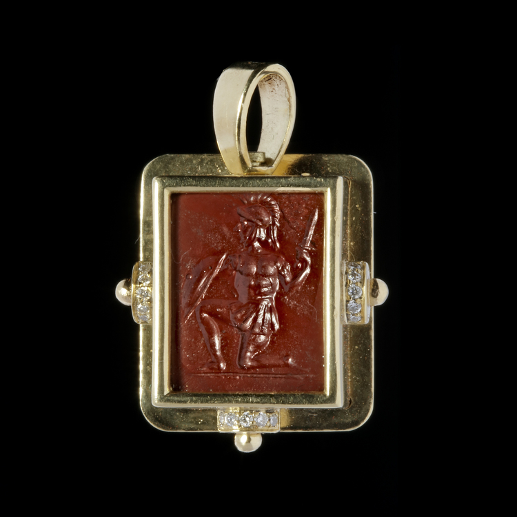 A ROMAN RED JASPER INTAGLIO IN A MODERN GOLD MOUNT, INTAGLIO 1ST/2ND ...