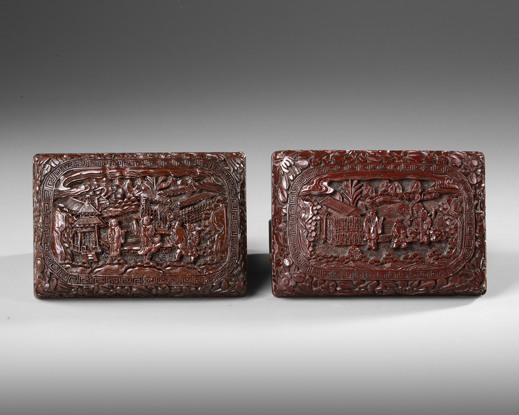 TWO CHINESE CARVED CINNABAR LACQUER BOXES AND COVERS, 20TH CENTURY