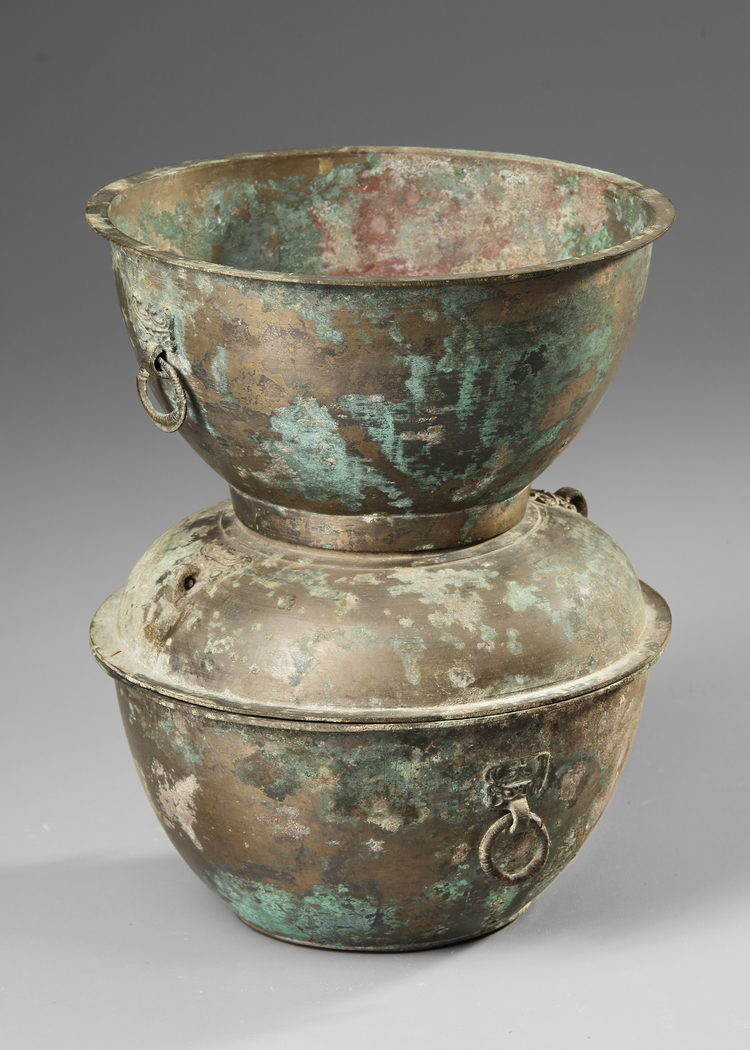 A CHINESE 3 PARTS STEAMER, HAN DYNASTY (206 BC-220 AD)