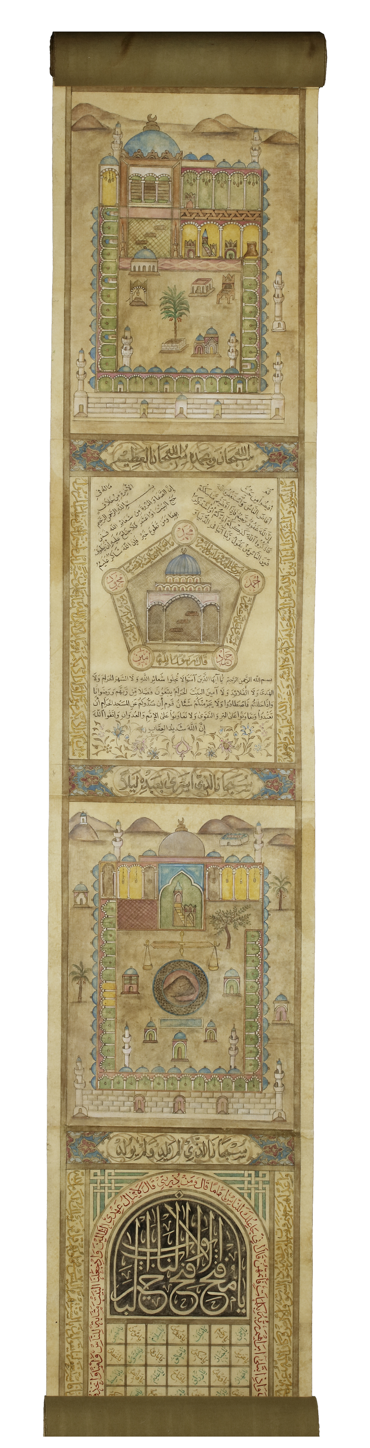 AN OTTOMAN ILLUMINATED HAJJ SCROLL, WRITTEN BY ISMAEL AHMED IN MECCA ...