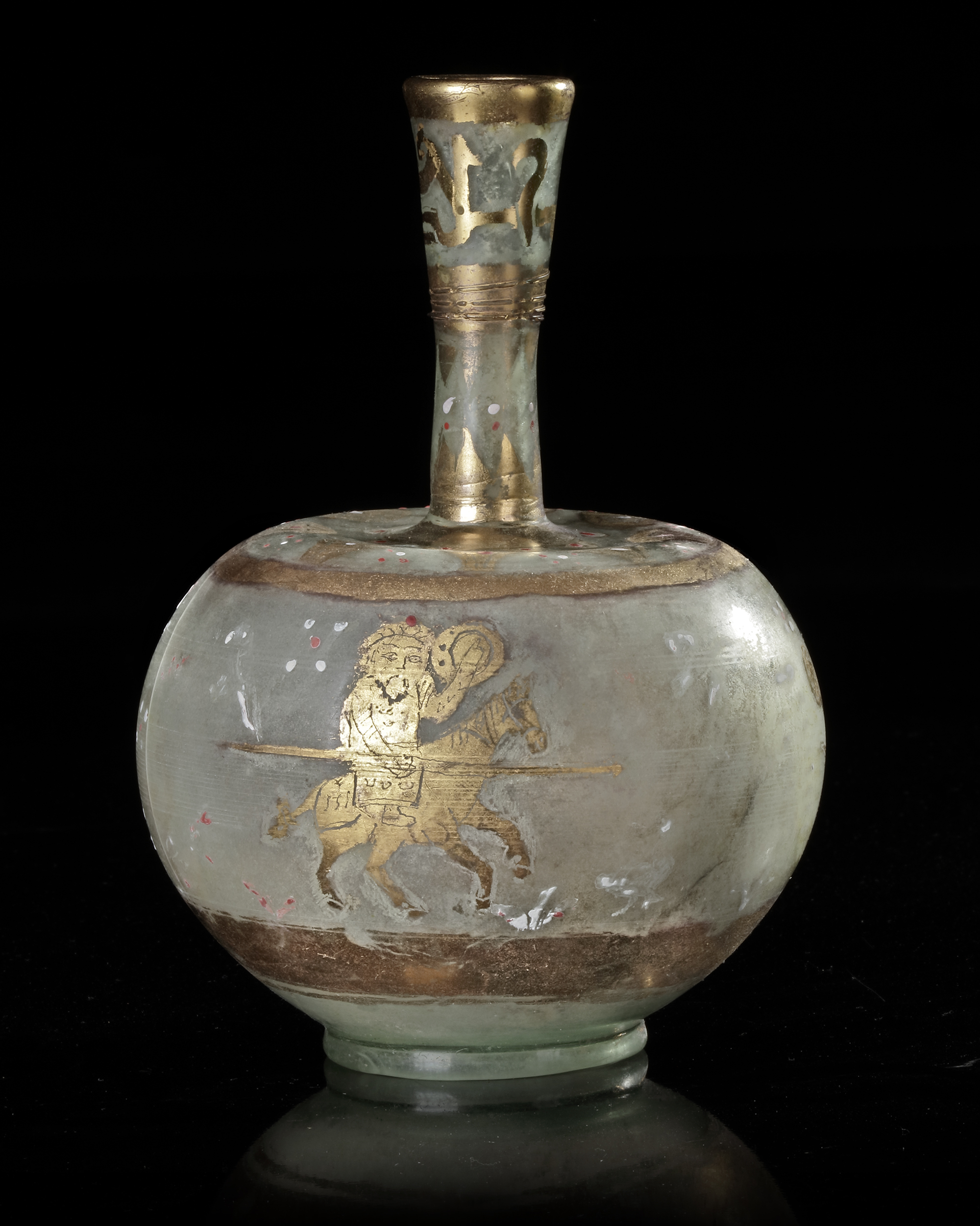 A LATER GILDED PERSIAN GLASS BOTTLE VASE, PERSIA 11TH/12TH CENTURY
