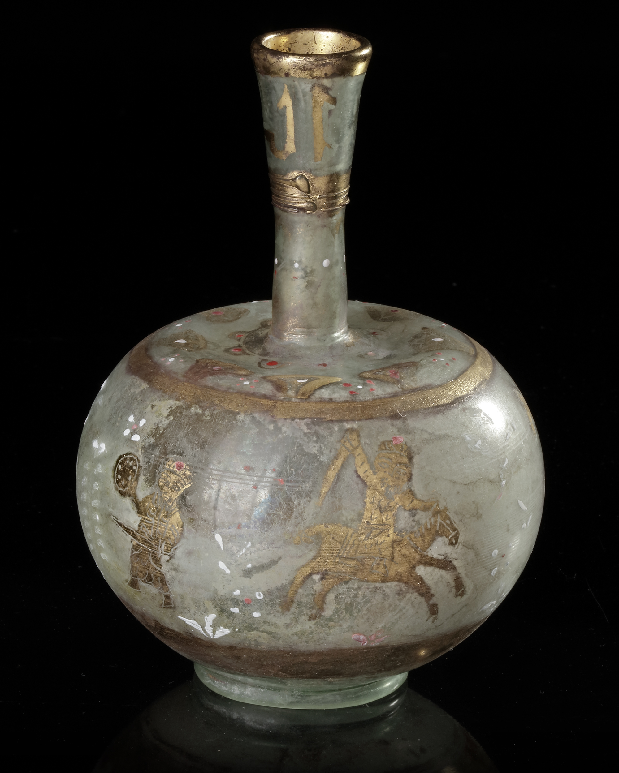 A LATER GILDED PERSIAN GLASS BOTTLE VASE, PERSIA 11TH/12TH CENTURY