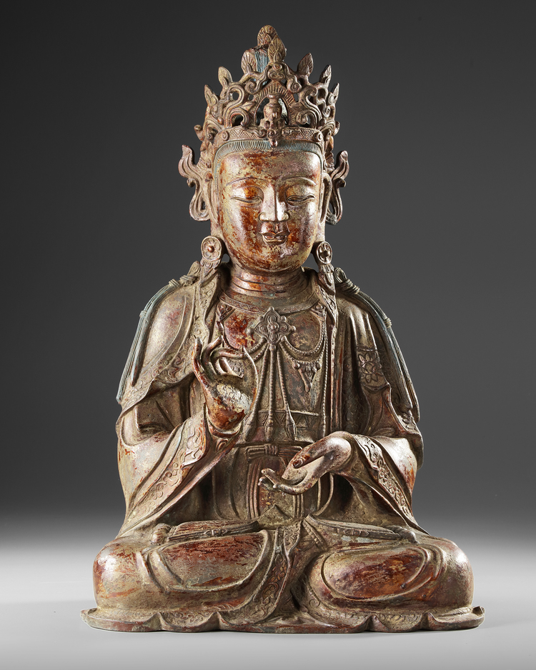 A LARGE CHINESE HEAVILY CAST BRONZE GUANYIN, MING DYNASTY (1368-1644 ...