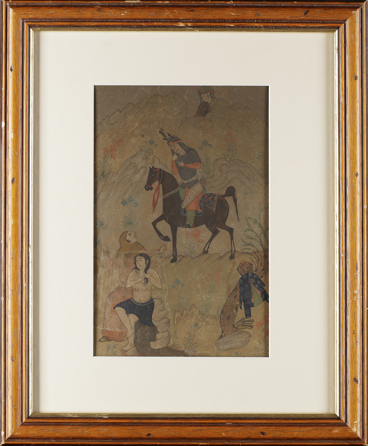 KHUSRAW SPIES SHIRIN BATHING, PERSIA, 17TH CENTURY