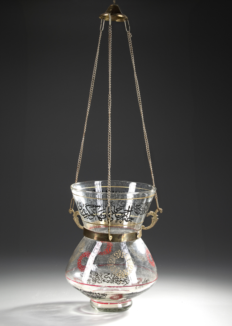 A MAMLUK-STYLE GLASS MOSQUE LAMP, 20TH CENTURY