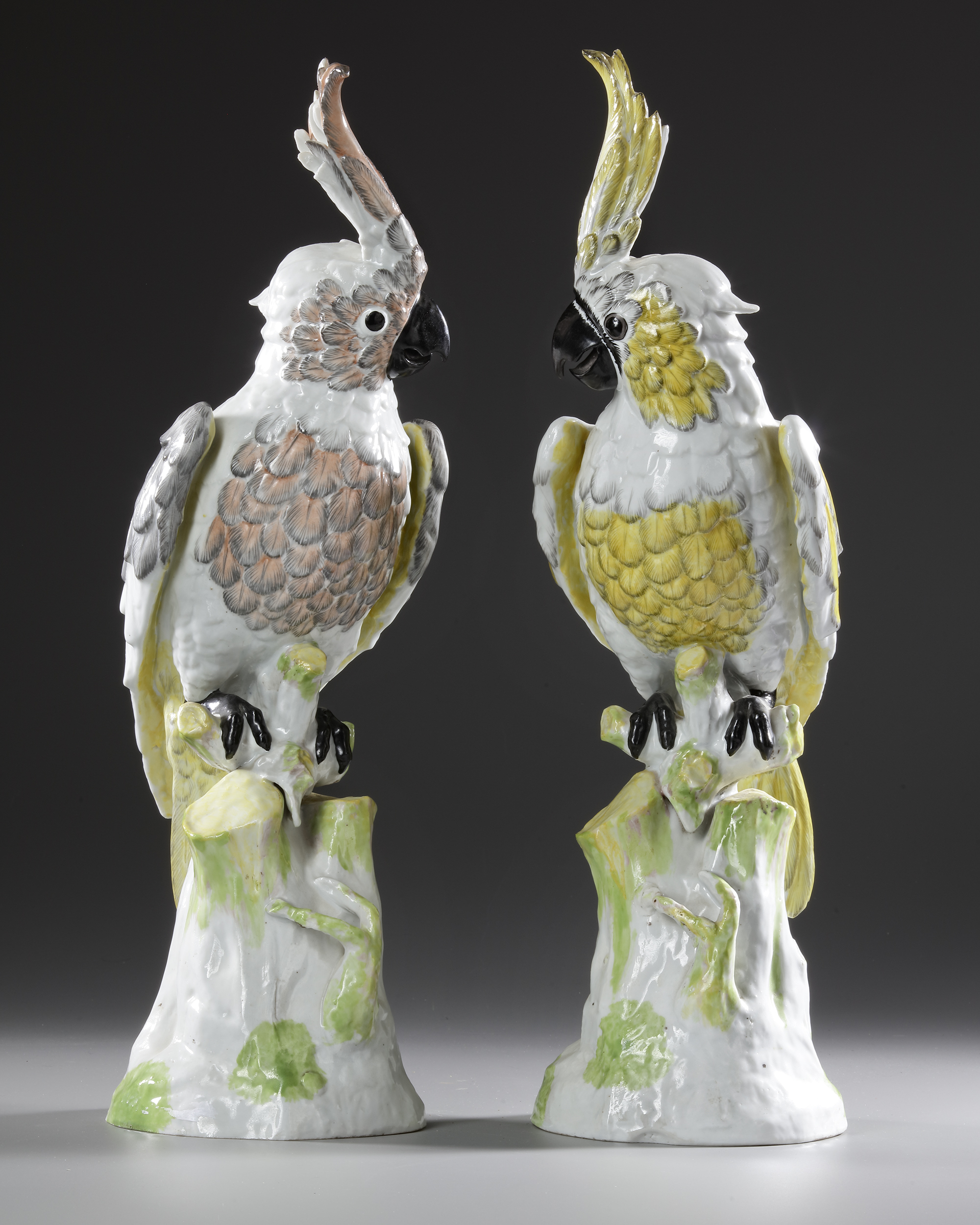 A PAIR OF POLYCHROME PORCELAIN "CACATOES" PARROTS, NAPOLEON III PERIOD ...