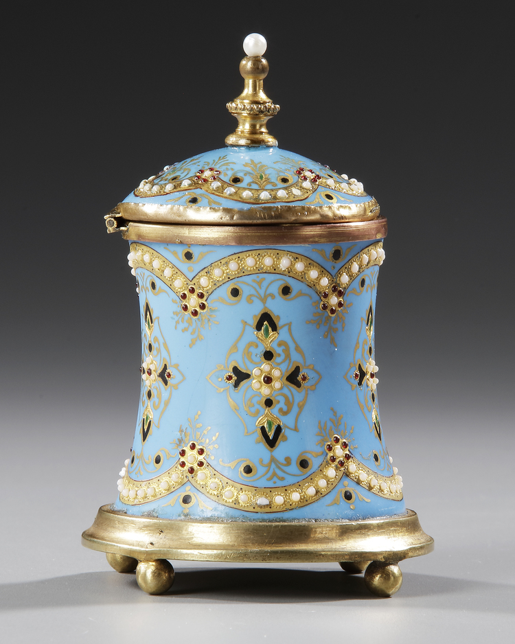 A SMALL BRONZE AND BLUE ENAMEL BOX FROM BRESSE, LATE 19TH CENTURY