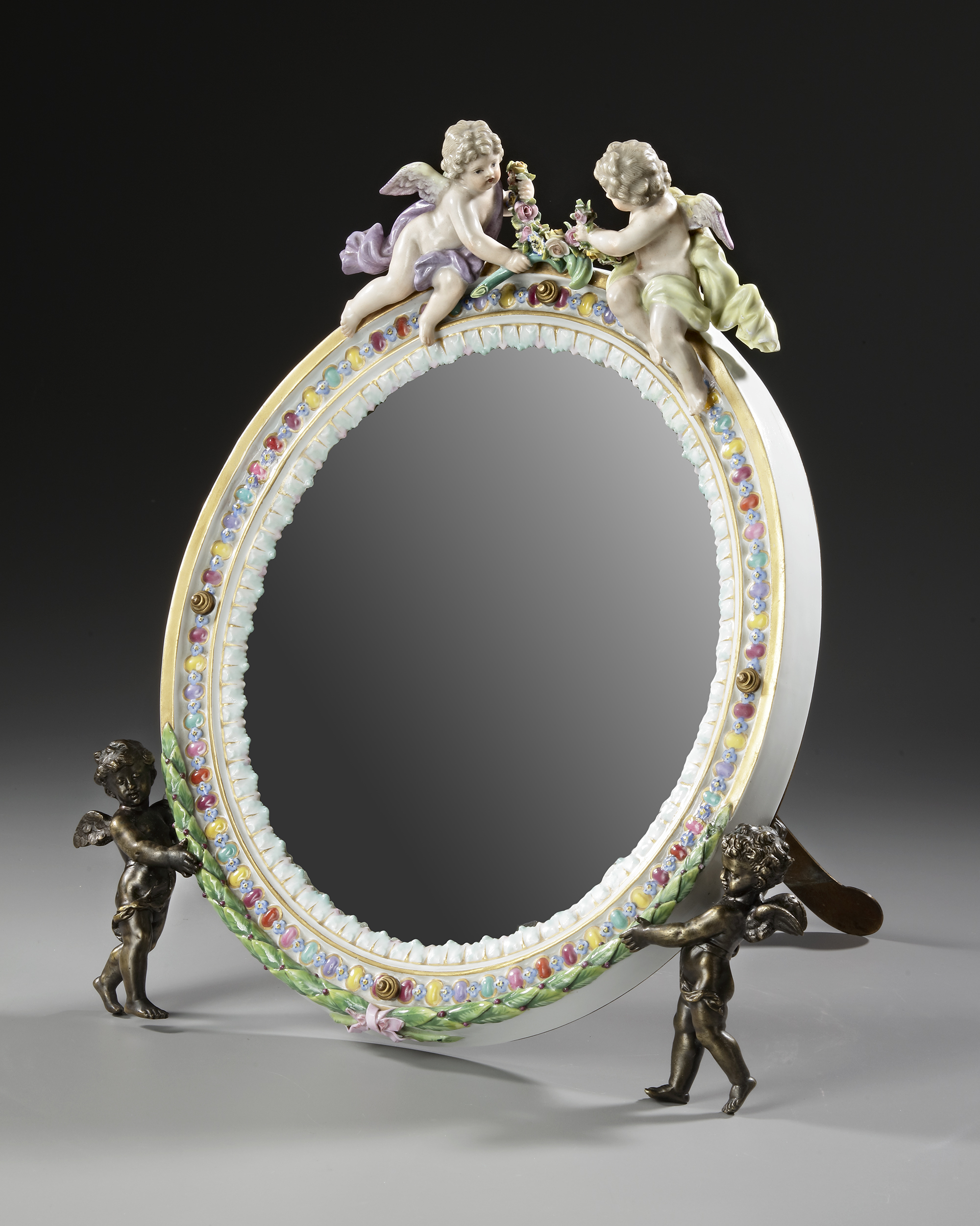 A MEISSEN PORCELAIN MIRROR, SIGNED, 19TH CENTURY