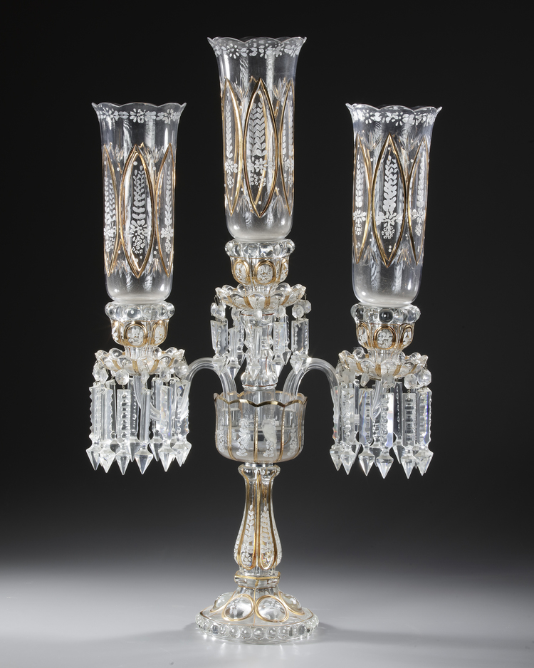 A MOLDED AND PARTIALLY RE-ENGRAVED AND GILDED CRYSTAL GIRANDOLE, LATE ...