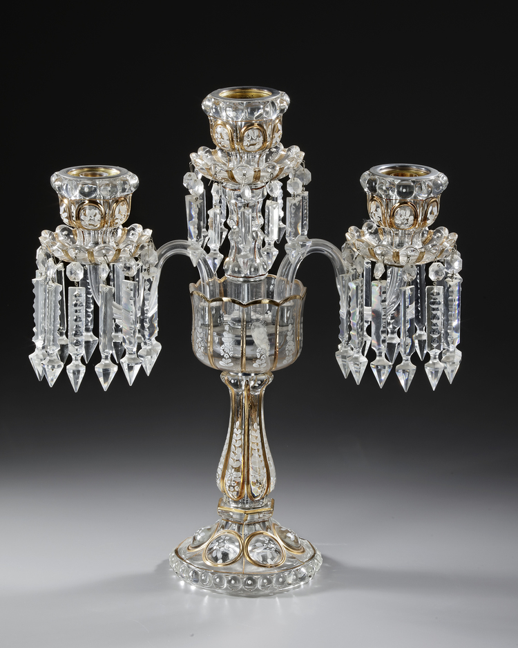 A MOLDED AND PARTIALLY RE-ENGRAVED AND GILDED CRYSTAL GIRANDOLE, LATE ...