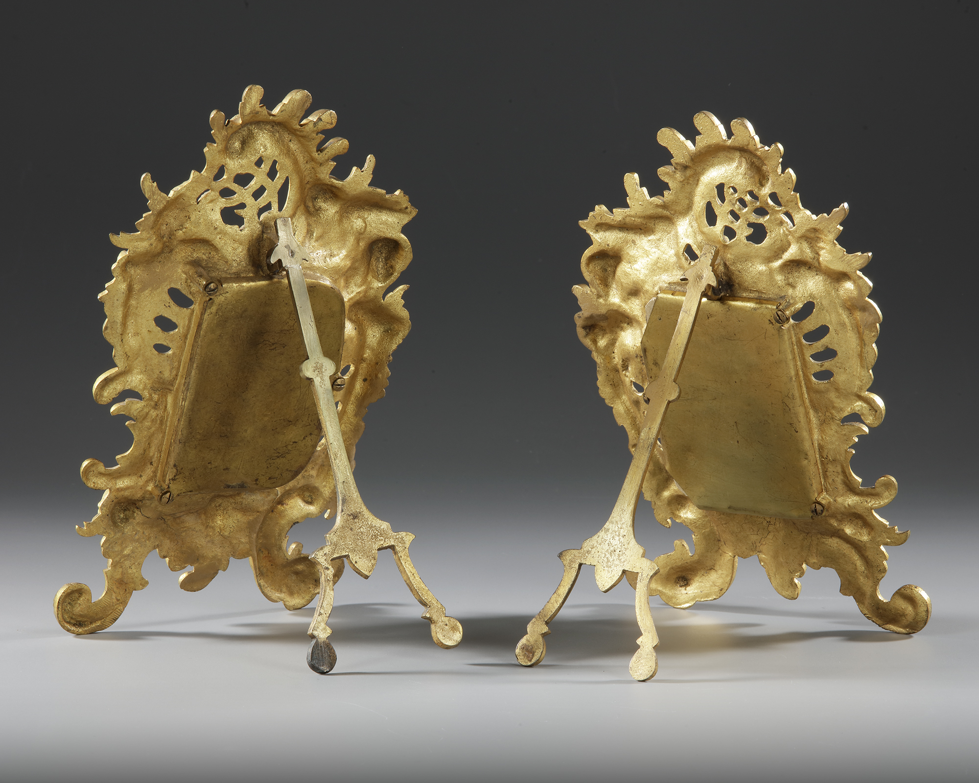 A PAIR OF GILDED BRONZE PHOTO FRAMES, LOUIS XV STYLE, NAPOLEON III ...