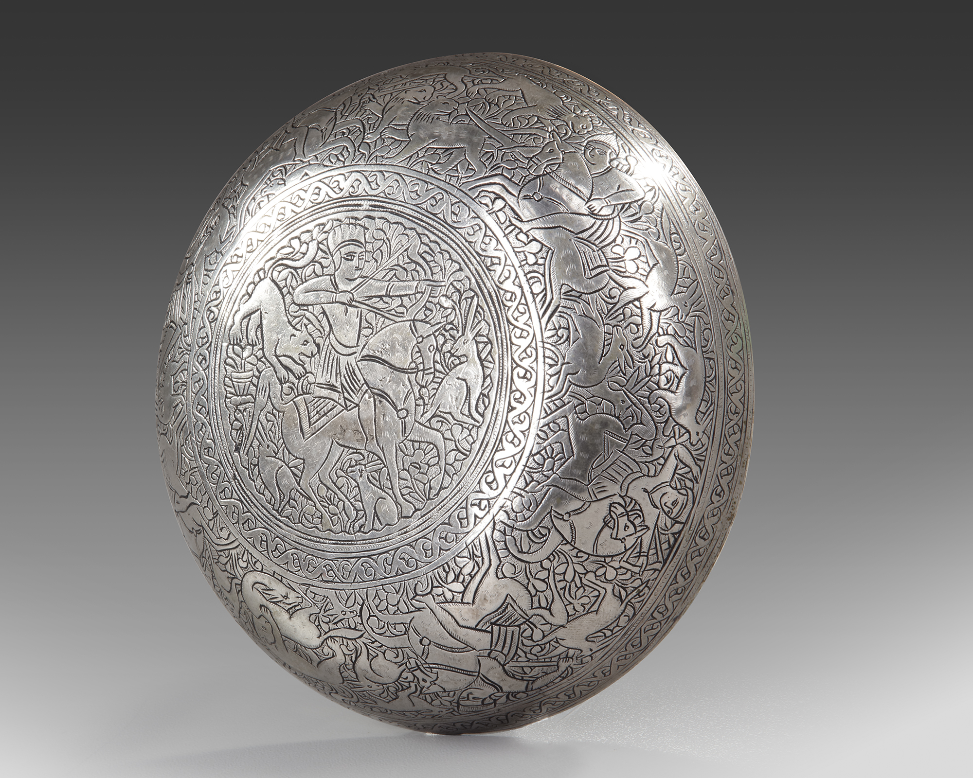 A PERSIAN SILVER ENGRAVED MAGIC BOWL, QAJAR, 19TH CENTURY