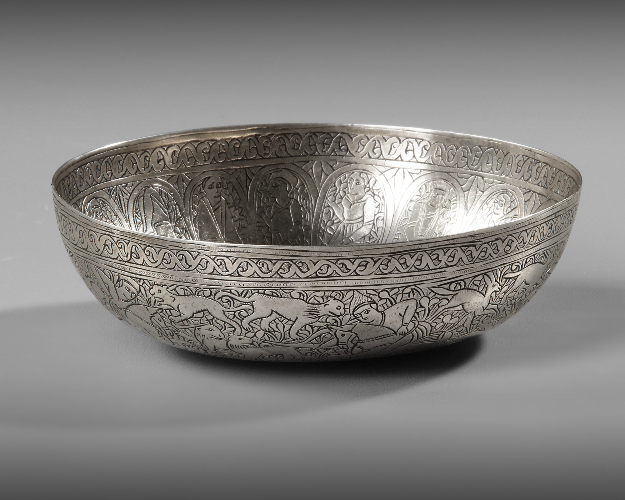 A PERSIAN SILVER ENGRAVED MAGIC BOWL, QAJAR, 19TH CENTURY