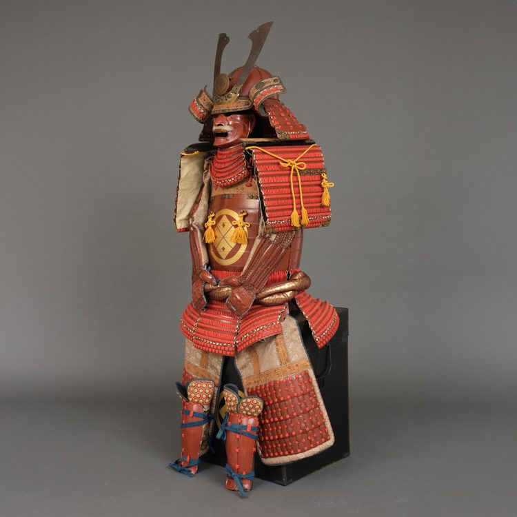 A RED LACQUER JAPANESE SUIT-OF-ARMOUR BY SATSUMA KUNIZUMI, 11TH ...