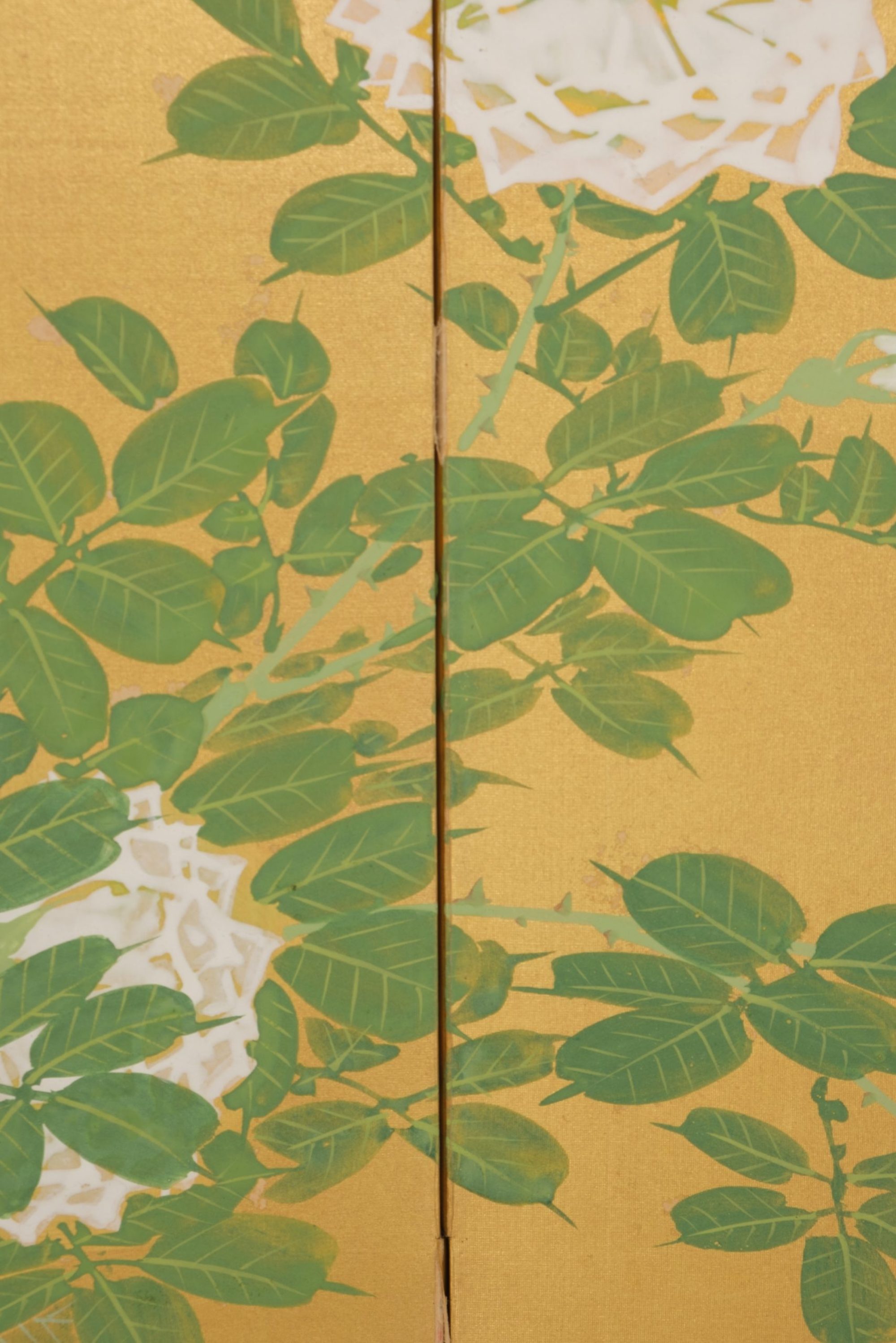 A TWO PANEL FLORAL SCREEN