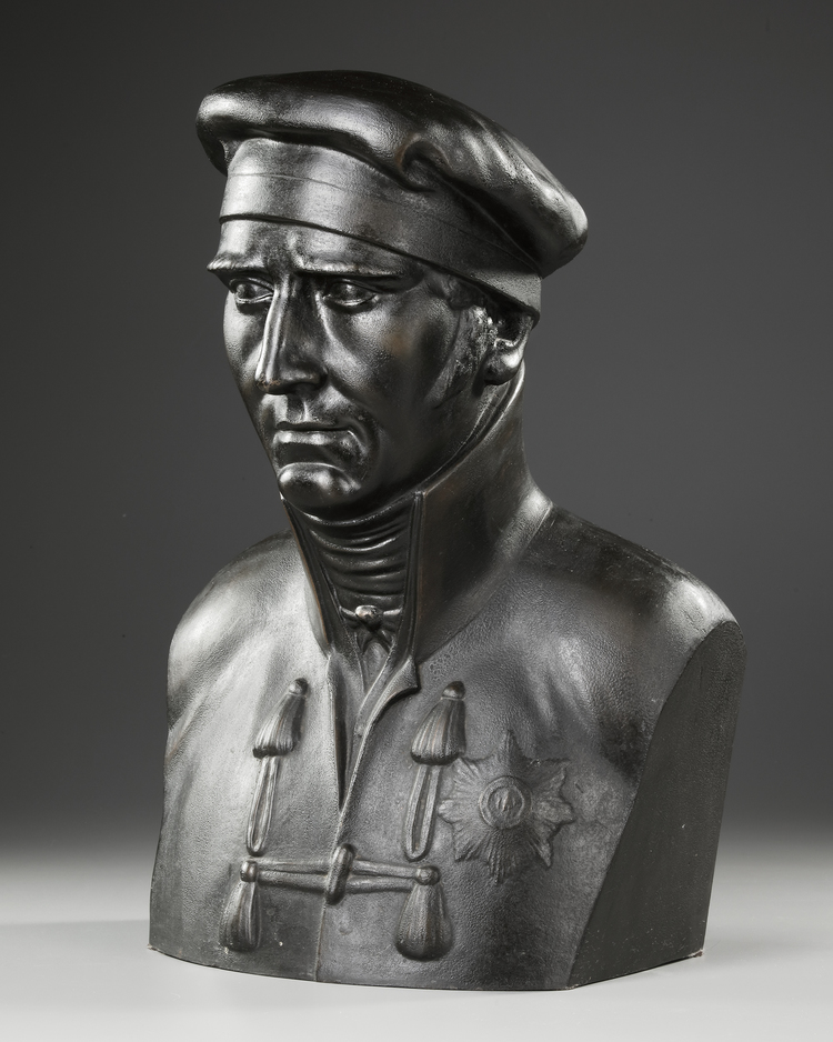 A CAST IRON BUST OF FREDRIK WILLIAM, DUKE OF BRUNSWICK-WOLFENBUTTEL ...