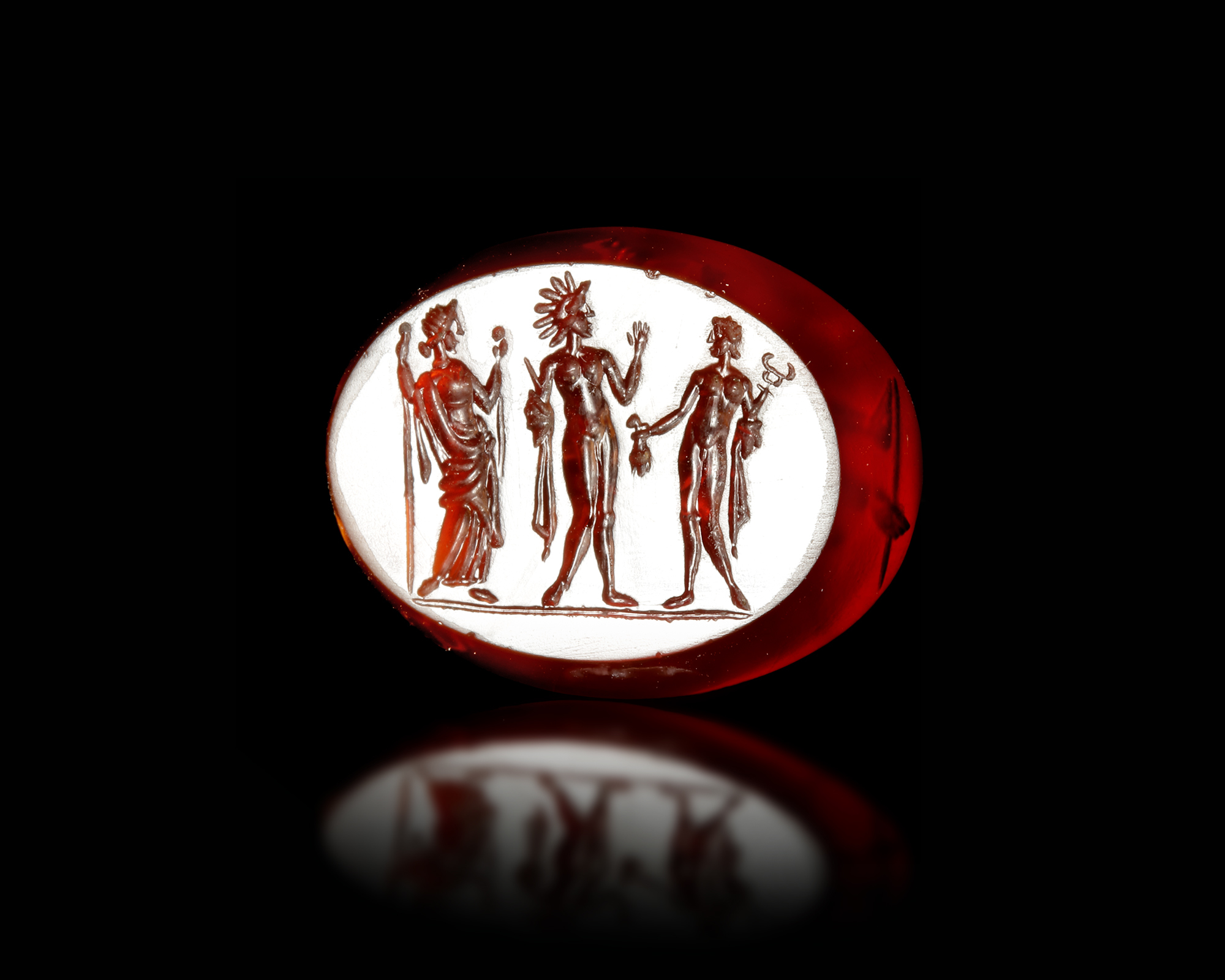 ROMAN CARNELIAN INTAGLIO ENGRAVED ON BOTH SIDES 1ST–2ND CENTURY A.D.