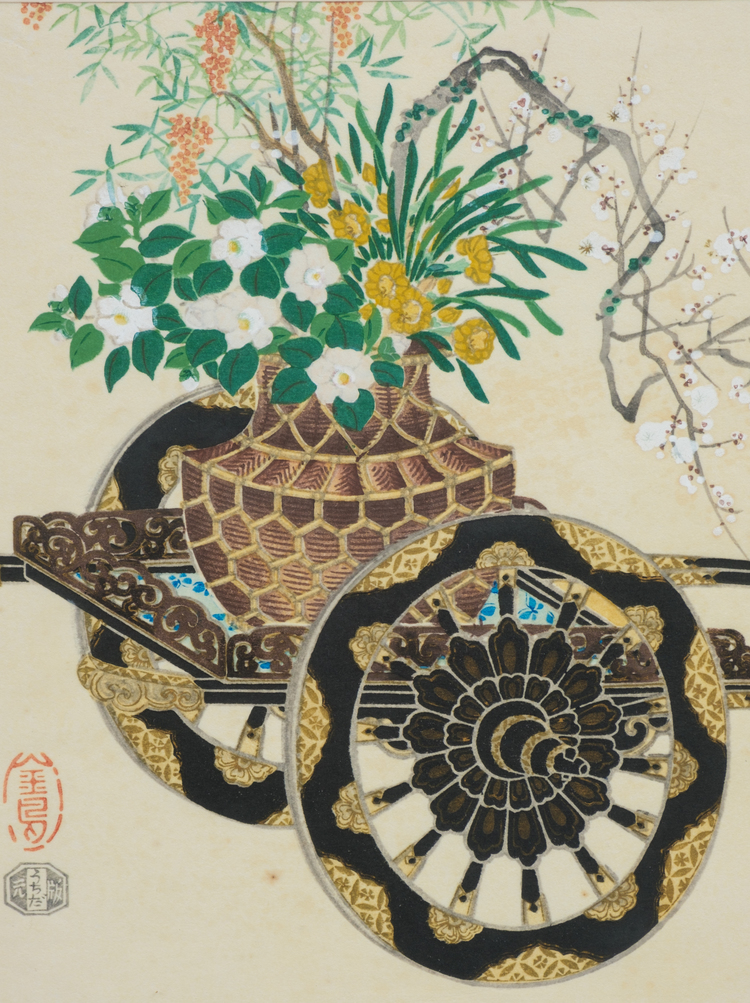 A PAIR OF JAPANESE FLOWER CART WOODBLOCK PRINTS, CIRCA 1950