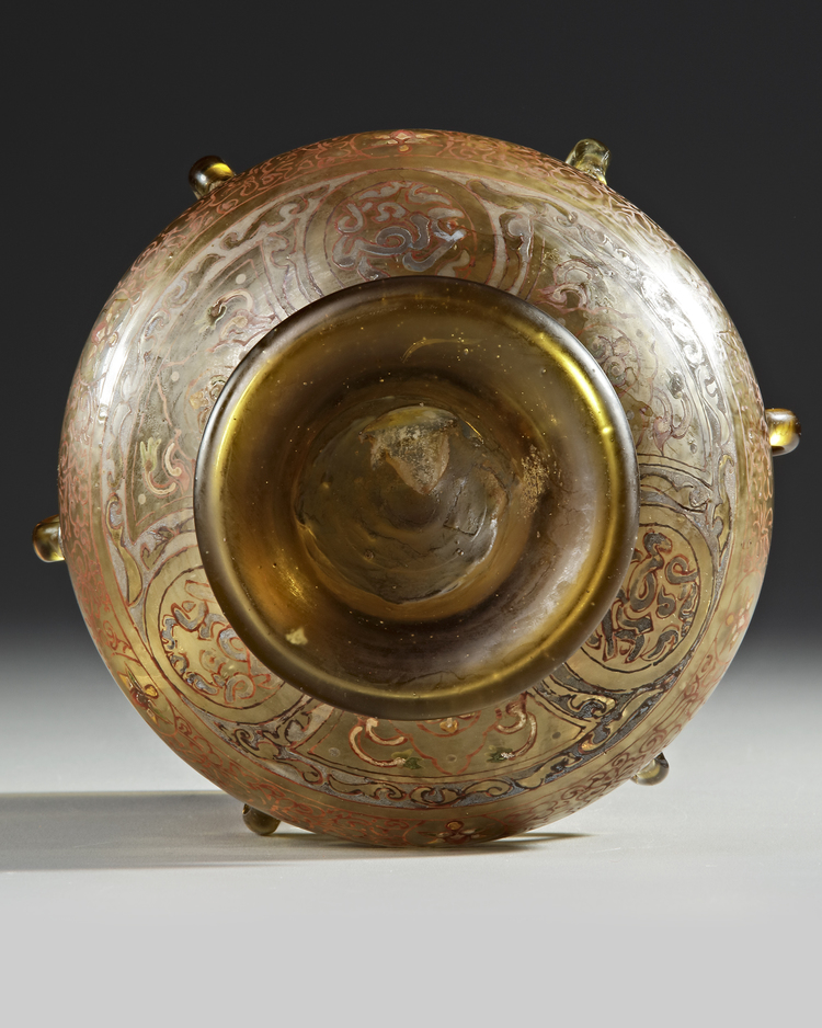 AN ISLAMIC ENAMELLED GLASS MOSQUE LAMP, NEAR EAST EARLY 19TH CENTURY