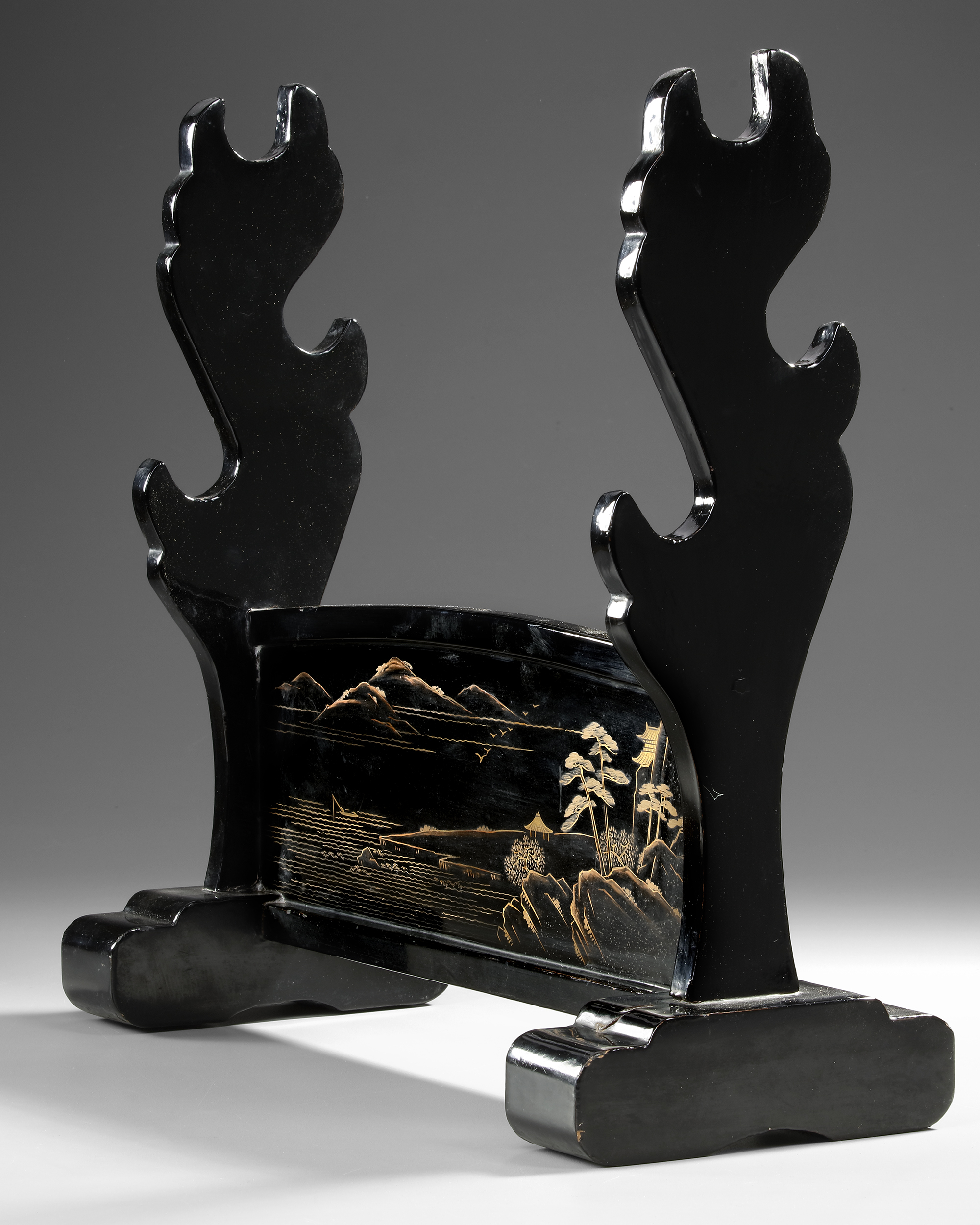 A JAPANESE LACQUERED KATANA-SWORD STAND, MEIJI PERIOD (1868-1912)