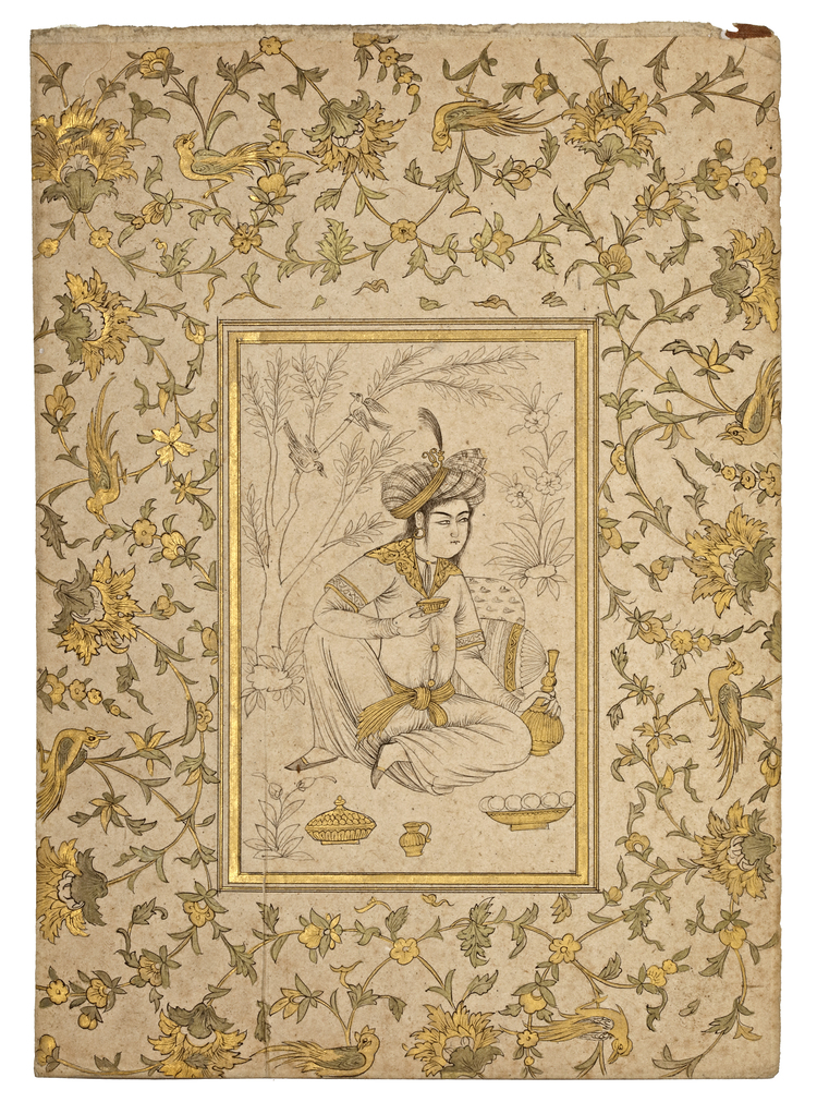 A SAFAVID STYLE ILLUMINATED MINIATURE DEPICTING A YOUNG MAN, 19TH CENTURY