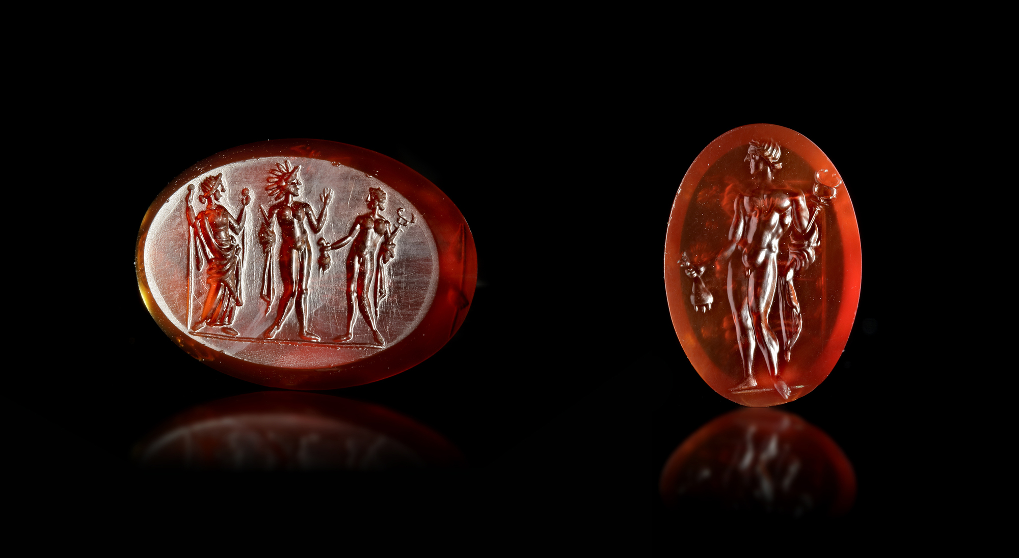 ROMAN CARNELIAN INTAGLIO ENGRAVED ON BOTH SIDES 1ST–2ND CENTURY A.D.