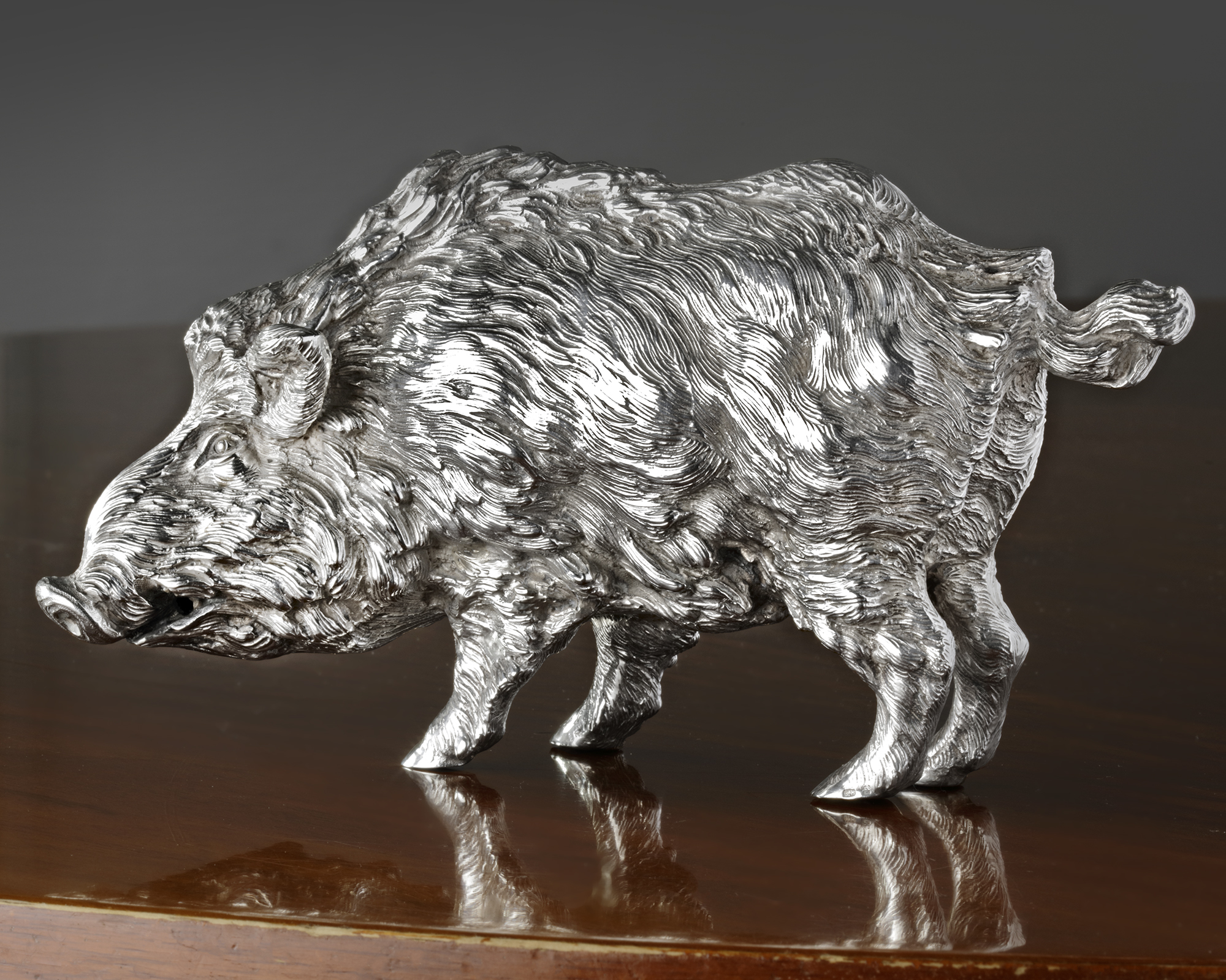 A DUTCH SILVER BOAR, 20TH CENTURY