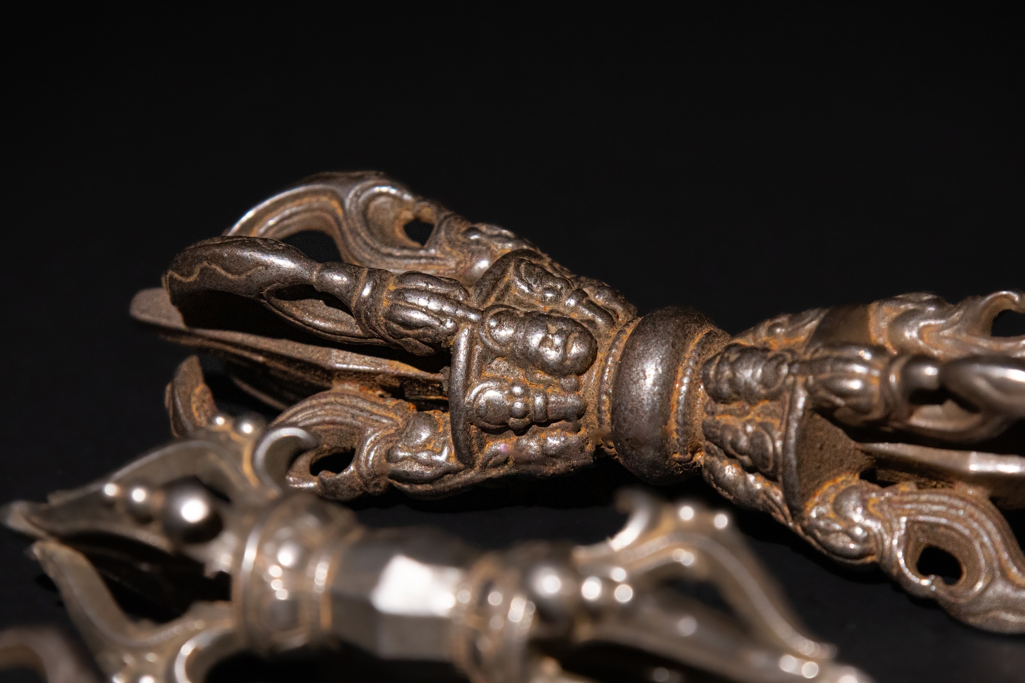 THREE TIBETAN BUDDHIST IRON VAJRAS