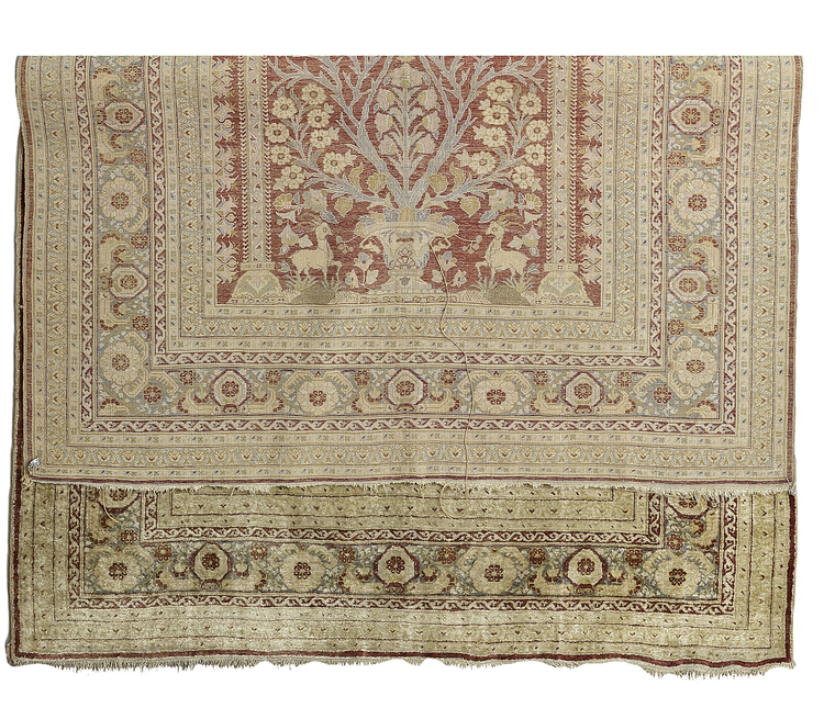 AN ANTIQUE TABRIZ SILK PRAYER RUG