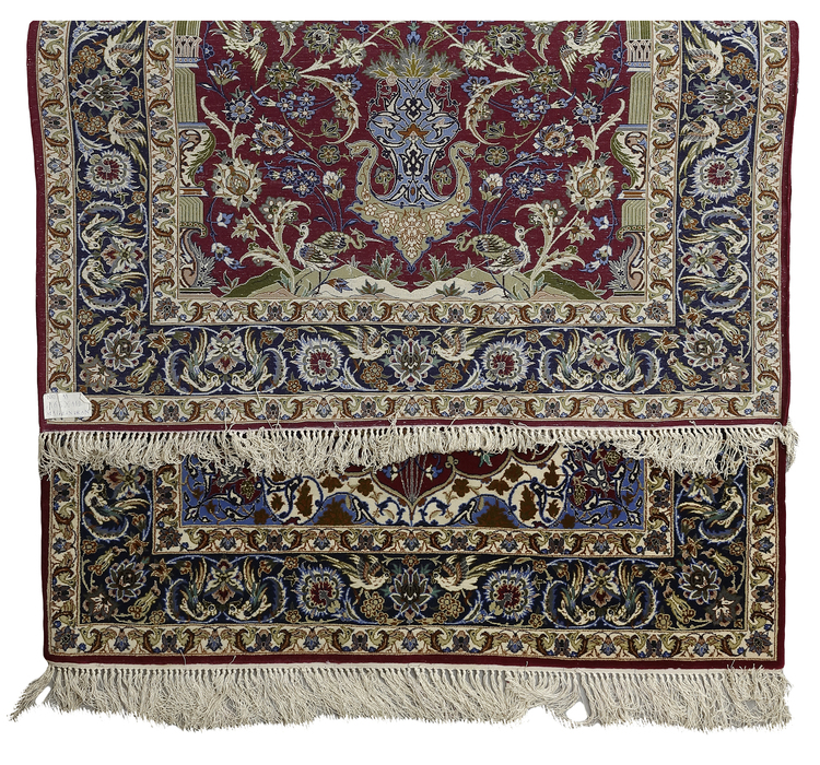 A FINE SILK AND WOOL PRAYER RUG