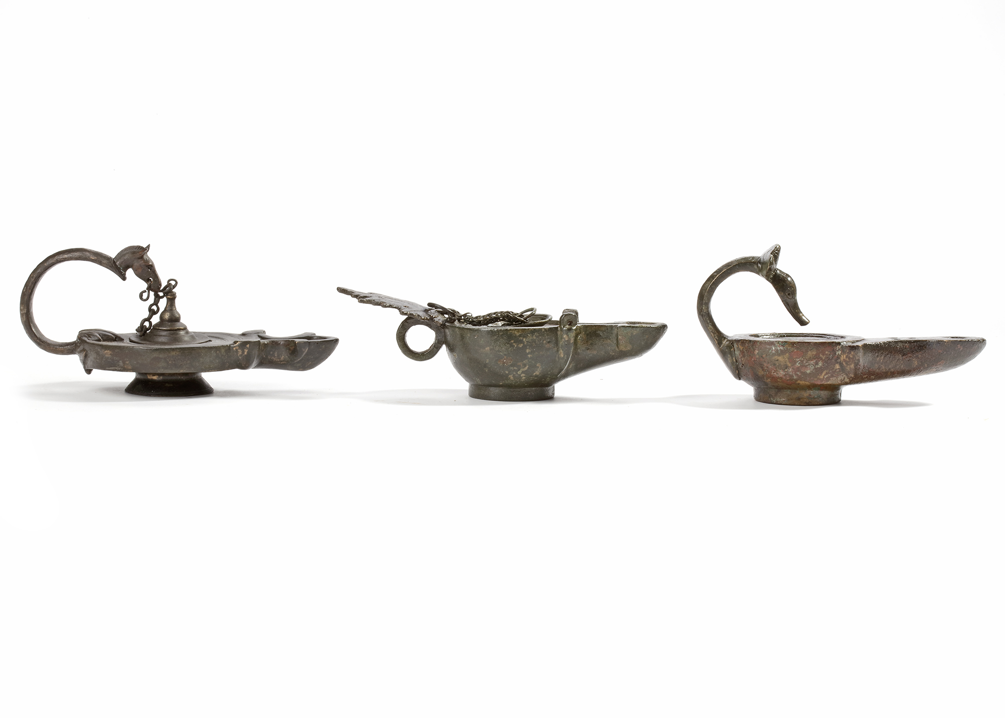 THREE BRONZE ROMAN LAMPS, 4TH - 5TH CENTURY AD