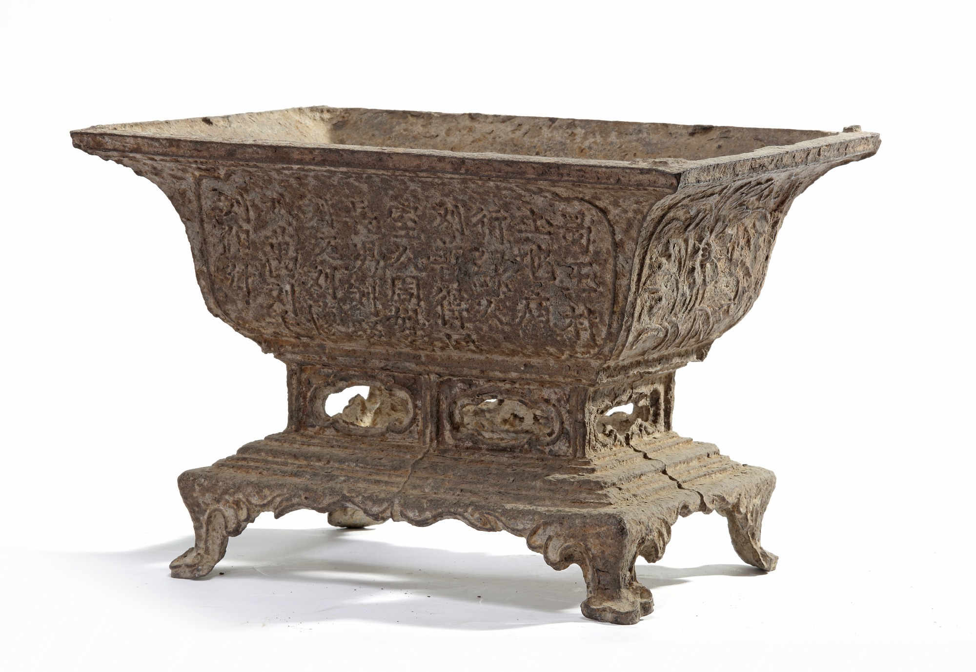 A Chinese rectangular cast iron censer