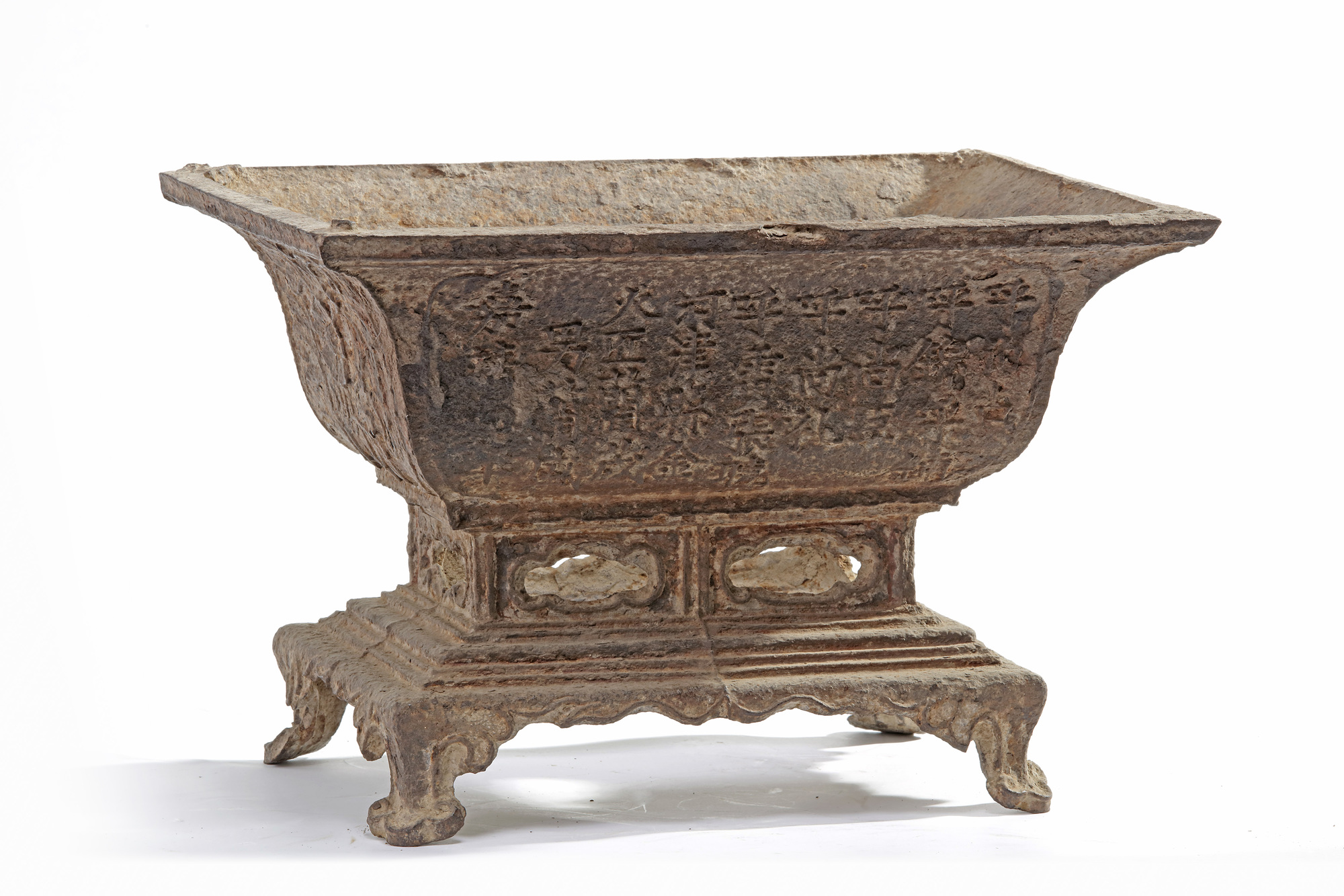 A Chinese rectangular cast iron censer