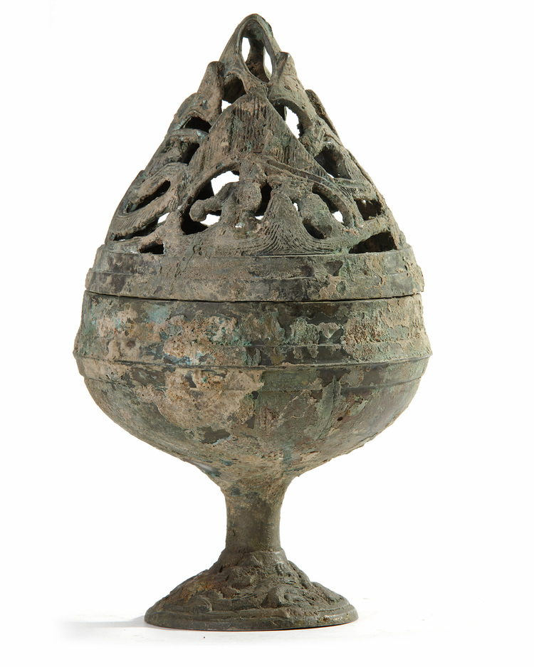 A Chinese bronze 'hill' censer and cover, boshanlu