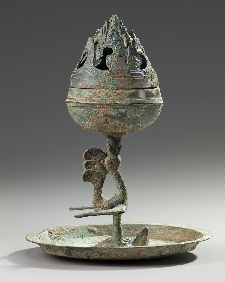 A Chinese bronze 'hill' censer and cover, boshanlu